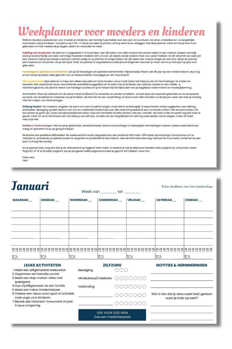Jaarplanner per week (zelf printen) – speciaal voor drukke moeders en ...